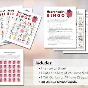 Heart Health BINGO Game, Cardiac Bingo, Health Games, Heart Disease Prevention, Patient ...