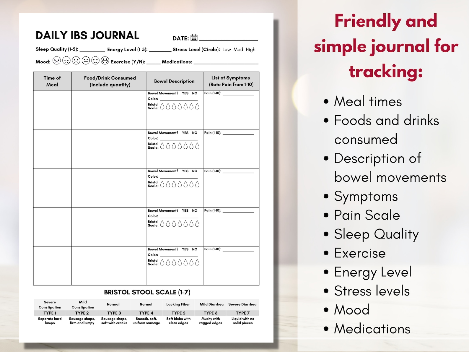 IBS Food Journal, Daily IBS Symptom Diary, Irritable Bowel Syndrome ...