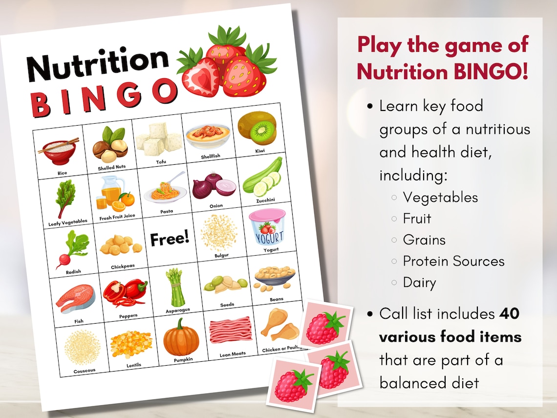 Nutrition Health BINGO Game, Healthy Eating Patient Education, Learning ...