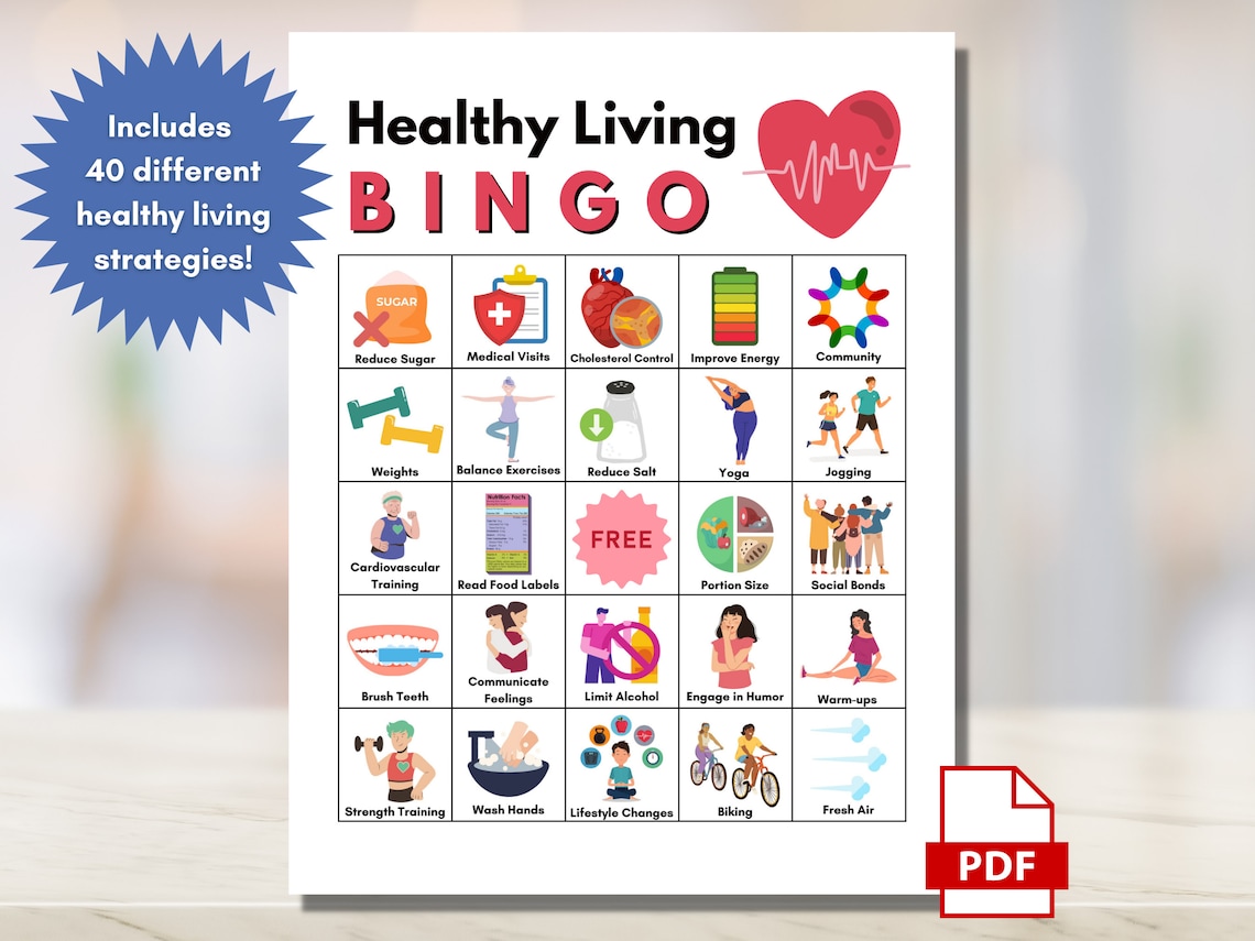 Healthy Living BINGO Game, Health Habits Printable Game, 40 Game Cards, Wellness Learning ...
