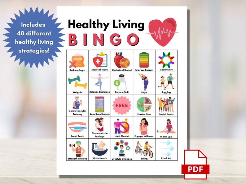 Healthy Living BINGO Game, Health Habits Printable Game, 40 Game Cards, Wellness Learning ...