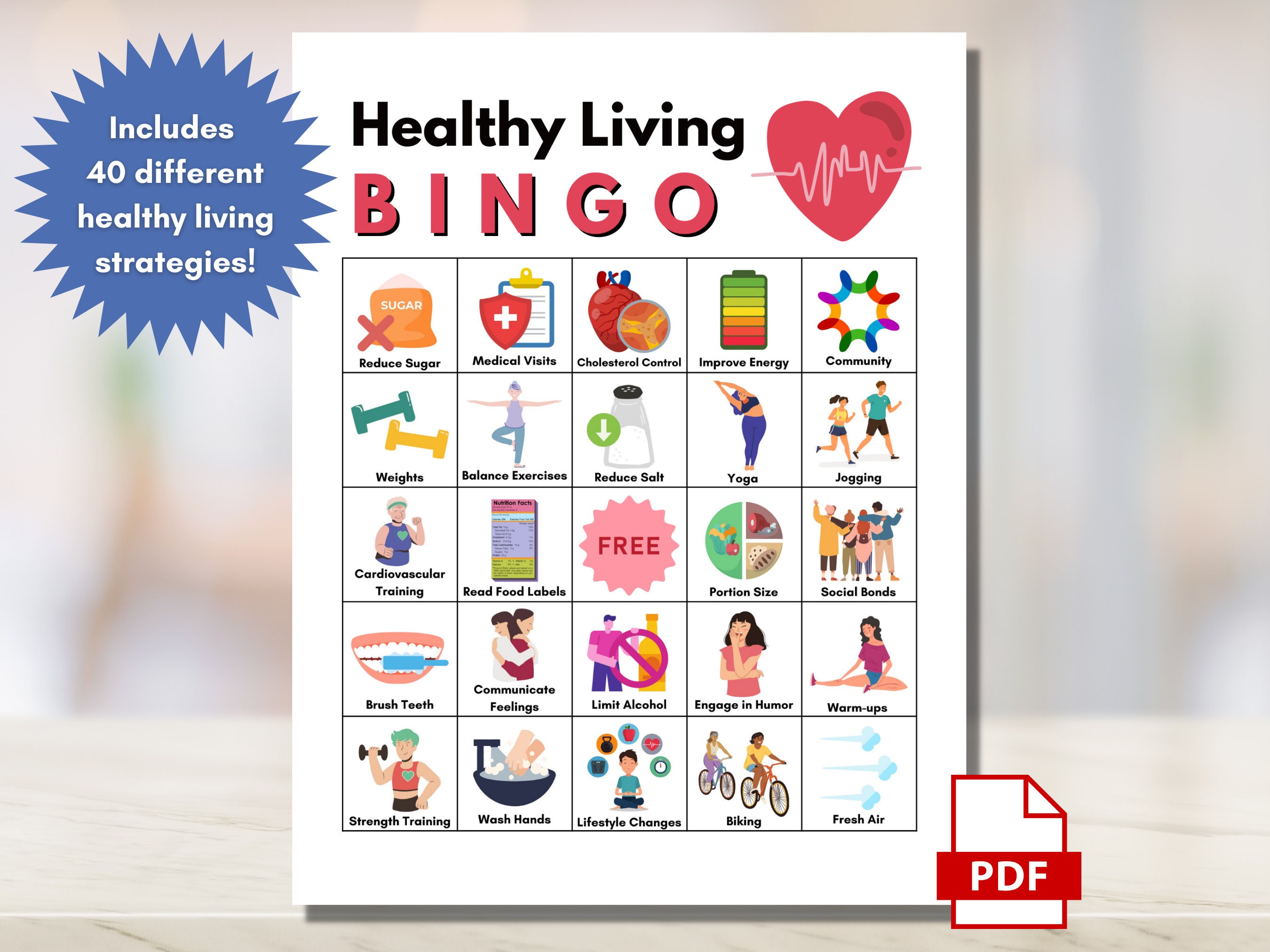 Healthy Living BINGO Game, Health Habits Printable Game, 40 Game Cards ...
