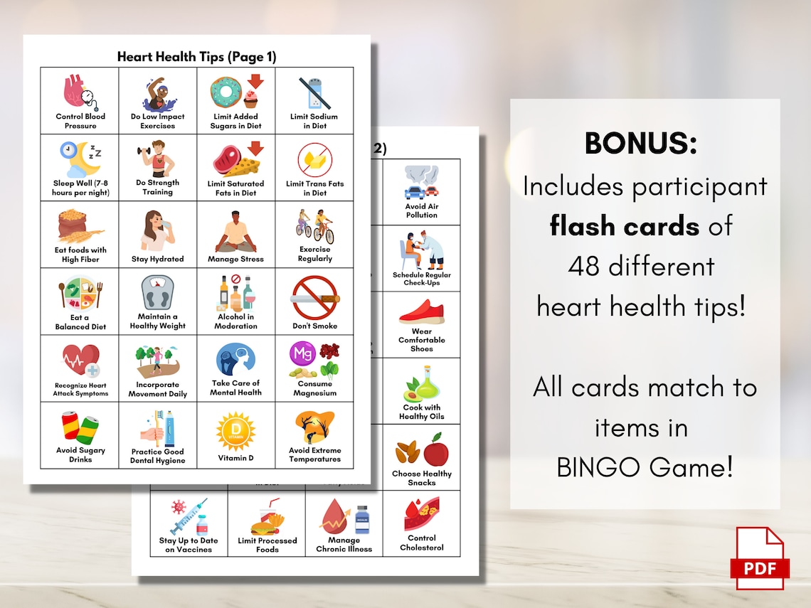 Heart Health BINGO Game, Cardiac Bingo, Health Games, Heart Disease Prevention, Patient ...