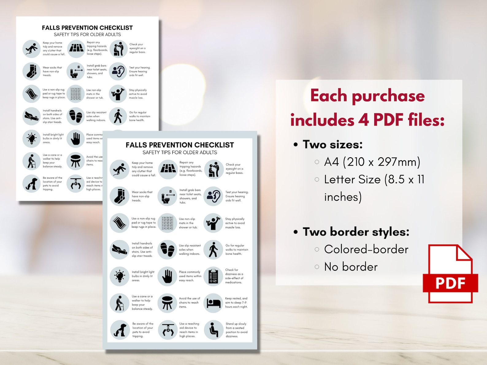 Falls Prevention Checklist, Falls Injury Tip Sheet, Seniors Health ...