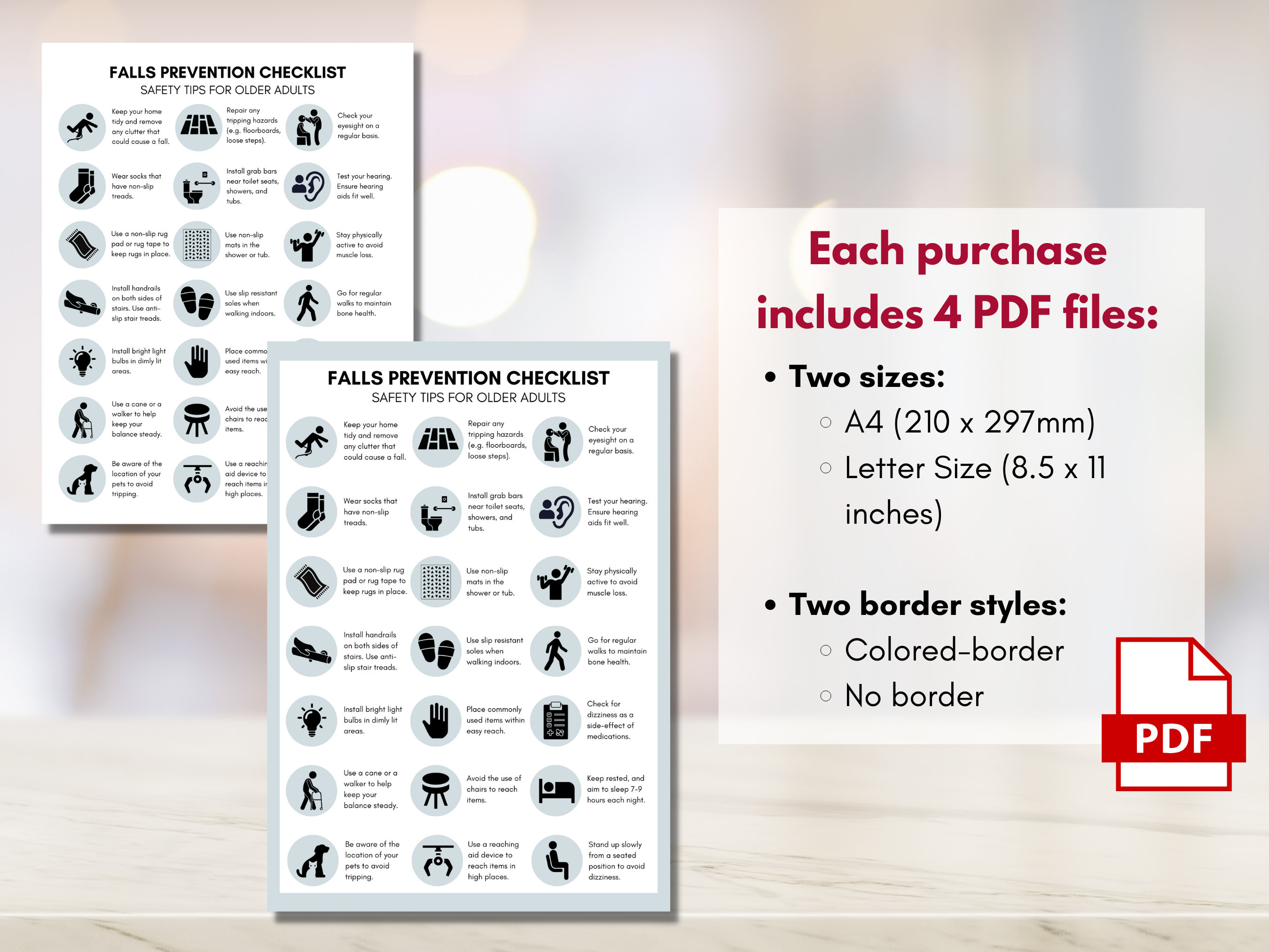 Falls Prevention Checklist, Falls Injury Tip Sheet, Seniors Health ...