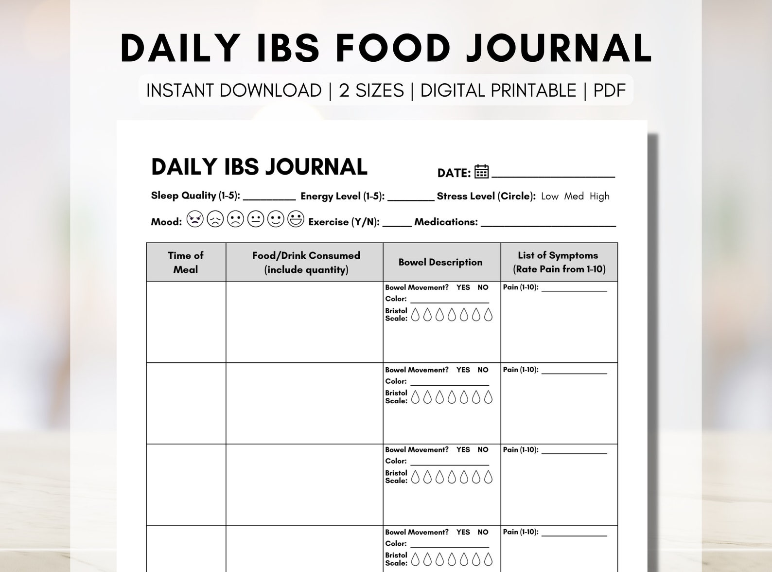 IBS Food Journal, Daily IBS Symptom Diary, Irritable Bowel Syndrome ...