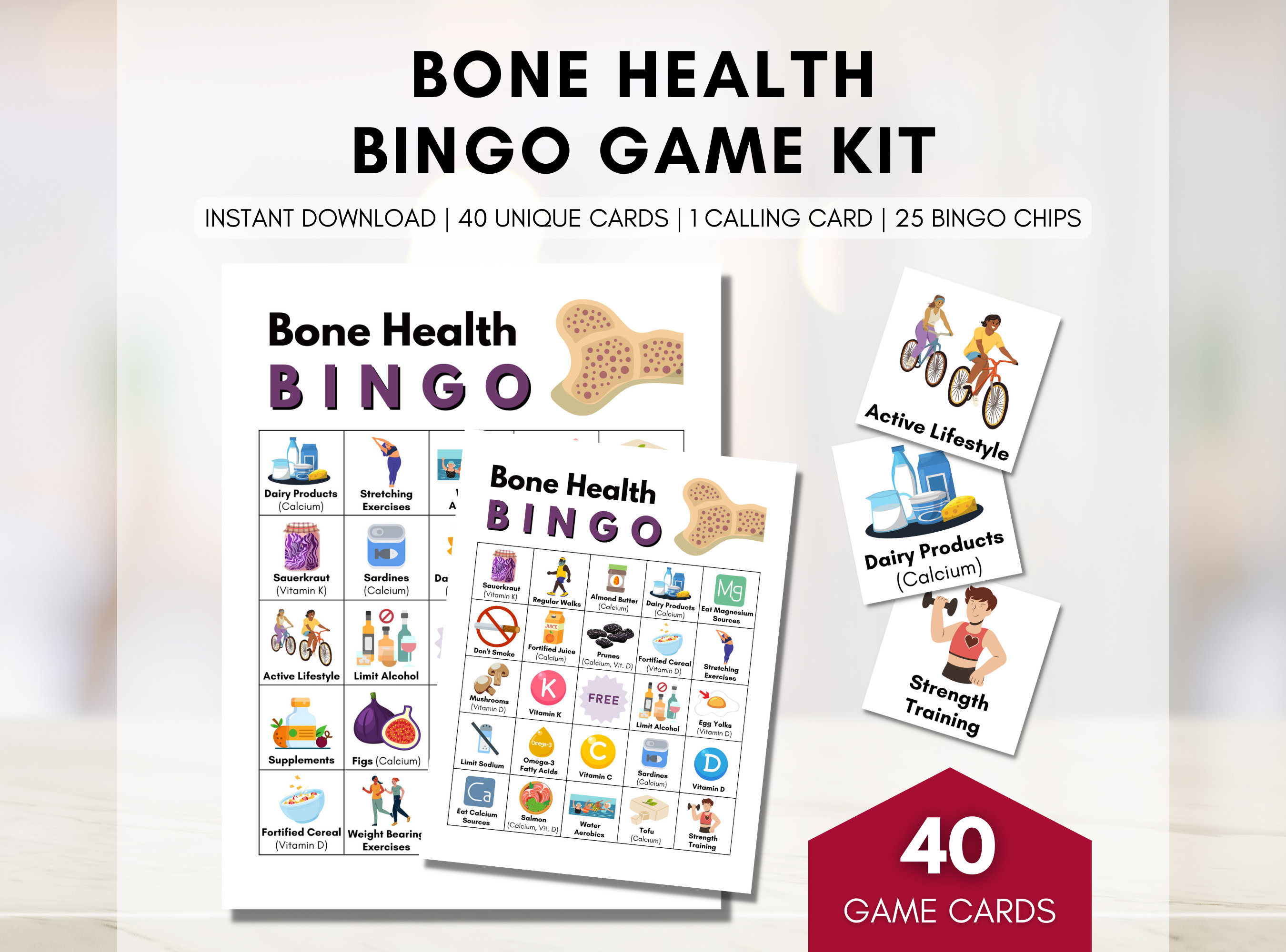 Bone Health BINGO Game Kit, Patient Education, Health Workshop ...