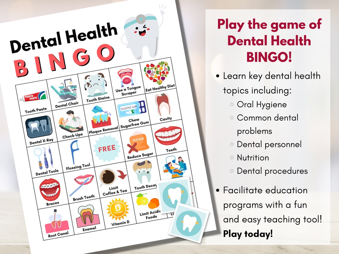 Dental BINGO Game, Oral Hygiene Bingo, Health Games, Patient Education ...