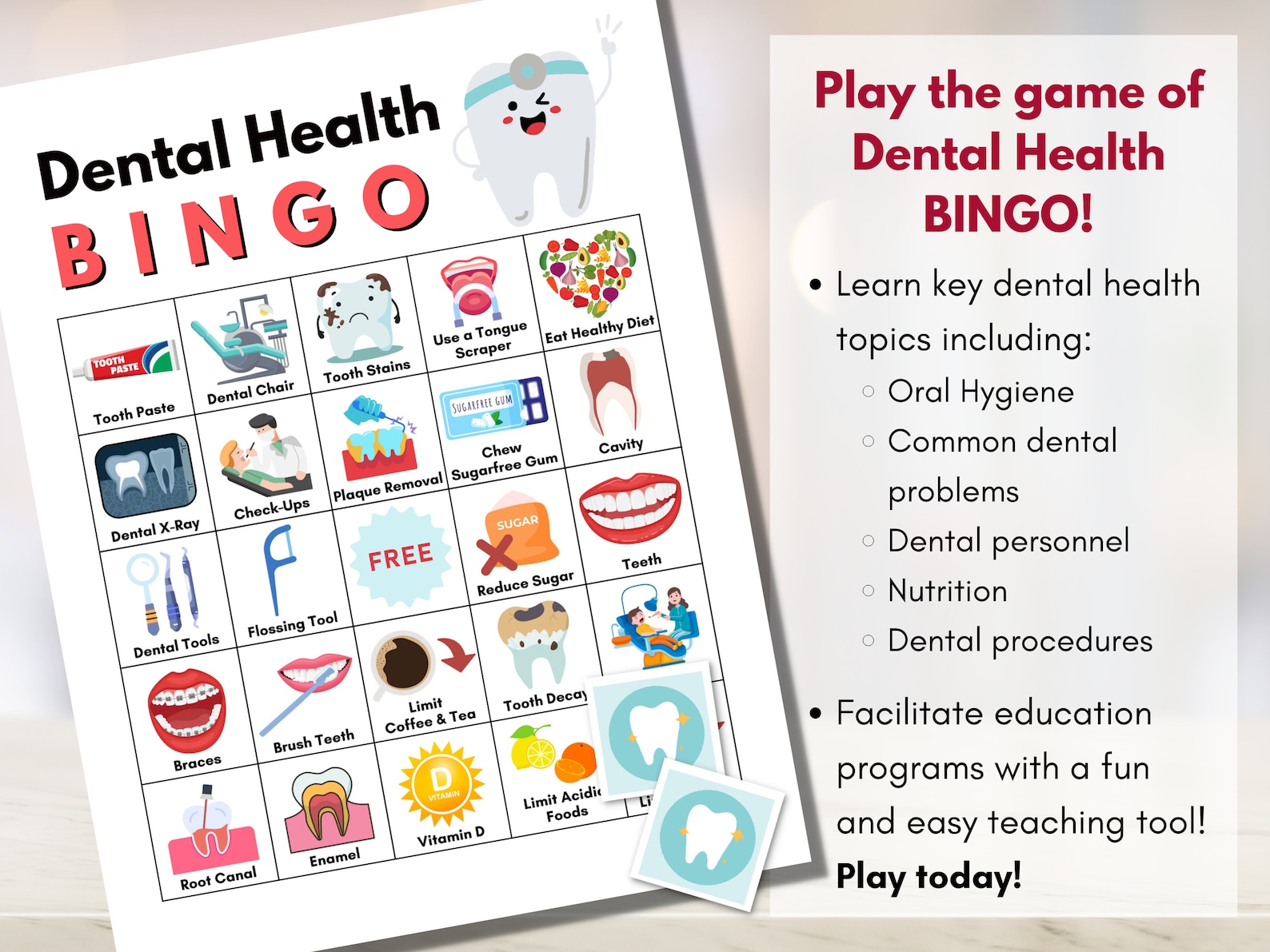 Dental BINGO Game, Oral Hygiene Bingo, Health Games, Patient Education ...