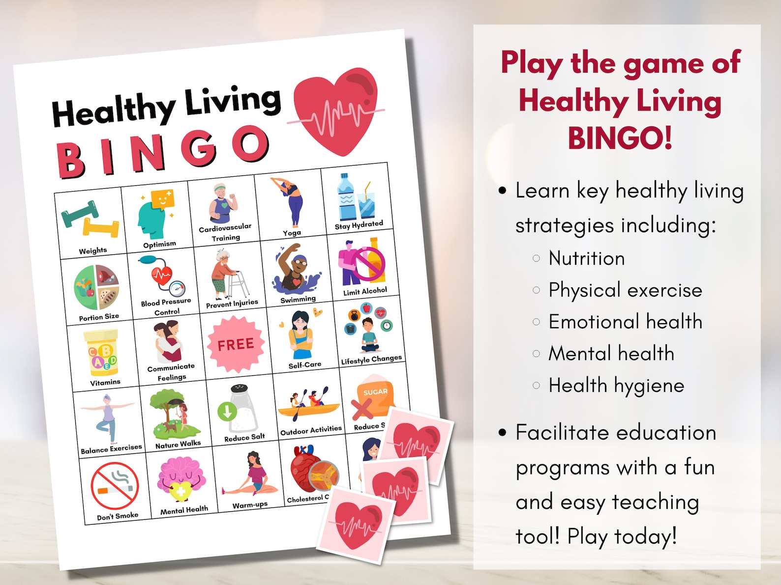 Healthy Living BINGO Game, Health Habits Printable Game, 40 Game Cards, Wellness Learning ...
