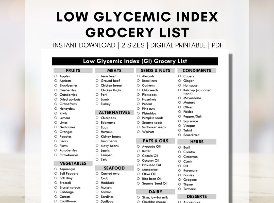 Low Glycemic Index Grocery List GI Diet Shopping List Diabetic Meal