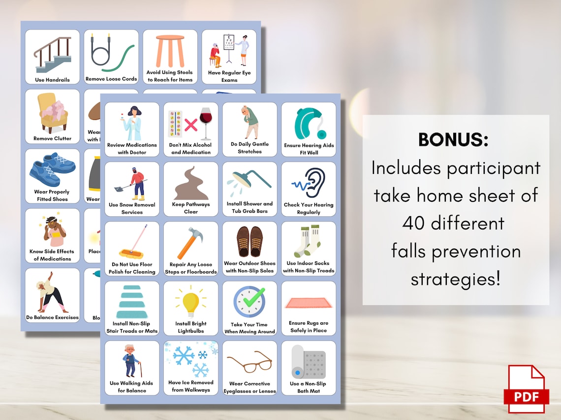 Falls Prevention BINGO Game, Falls Injury Prevention Strategy, Seniors ...