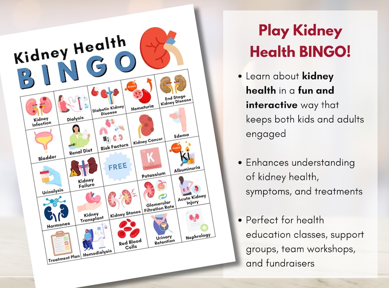 Kidney Health BINGO Game, Renal Health Games, Patient Education ...