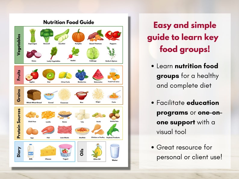 Food Groups Poster Print, Nutrition Guide Worksheet, Patient Education ...