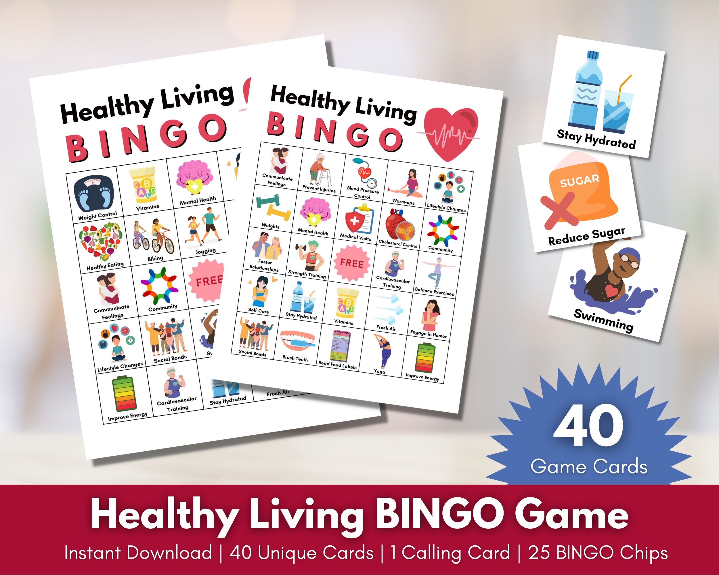 Healthy Living BINGO Game Health Habits Printable Game 40 - Etsy