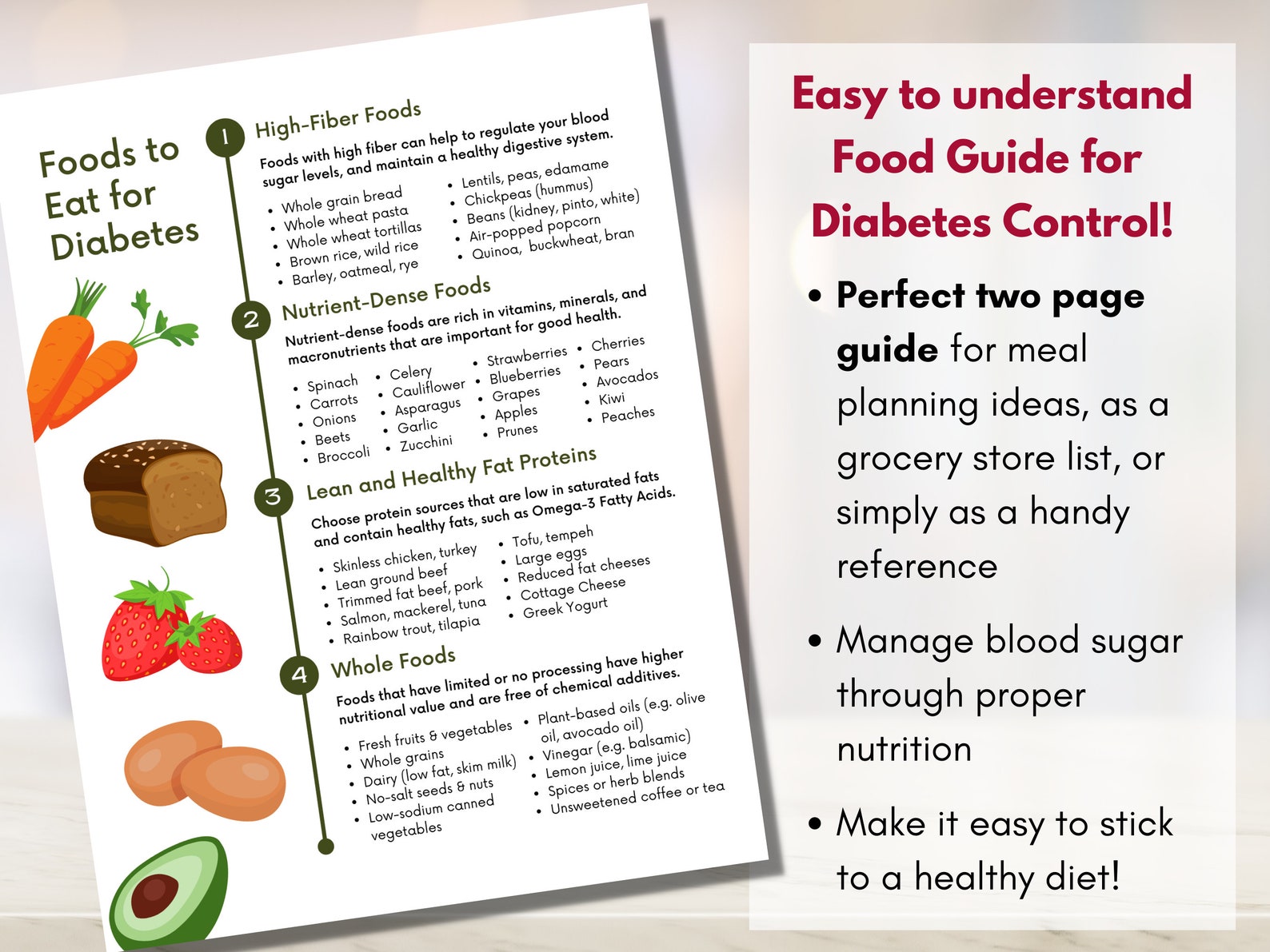 Diabetes Food Guide, Grocery List, Diet Sheet, Meal Planning, Nutrition ...