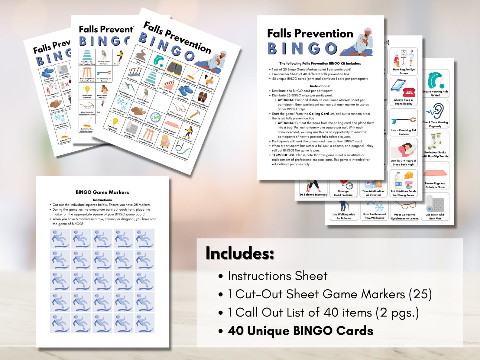 Falls Prevention BINGO Game, Falls Injury Prevention Strategy, Seniors ...