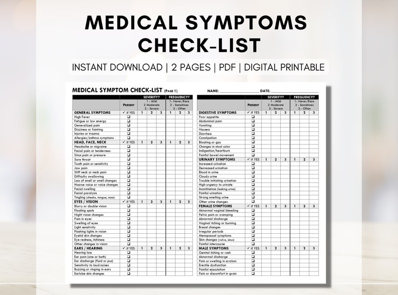 Symptom Checklist, Doctor Visit, Medical Tracker, Symptom List, Patient ...