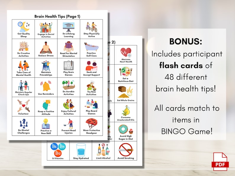 Brain Health BINGO Game, Mental Health Bingo, Mental Fitness Game ...
