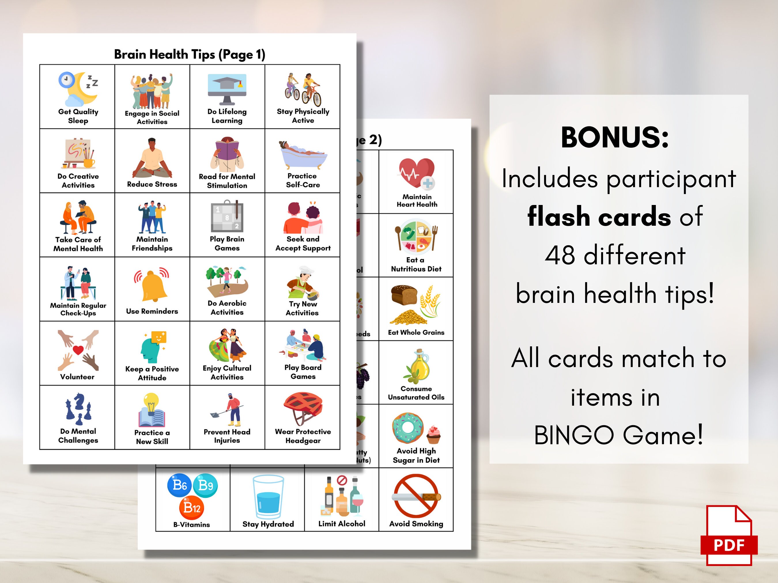 Brain Health BINGO Game, Mental Health Bingo, Mental Fitness Game ...