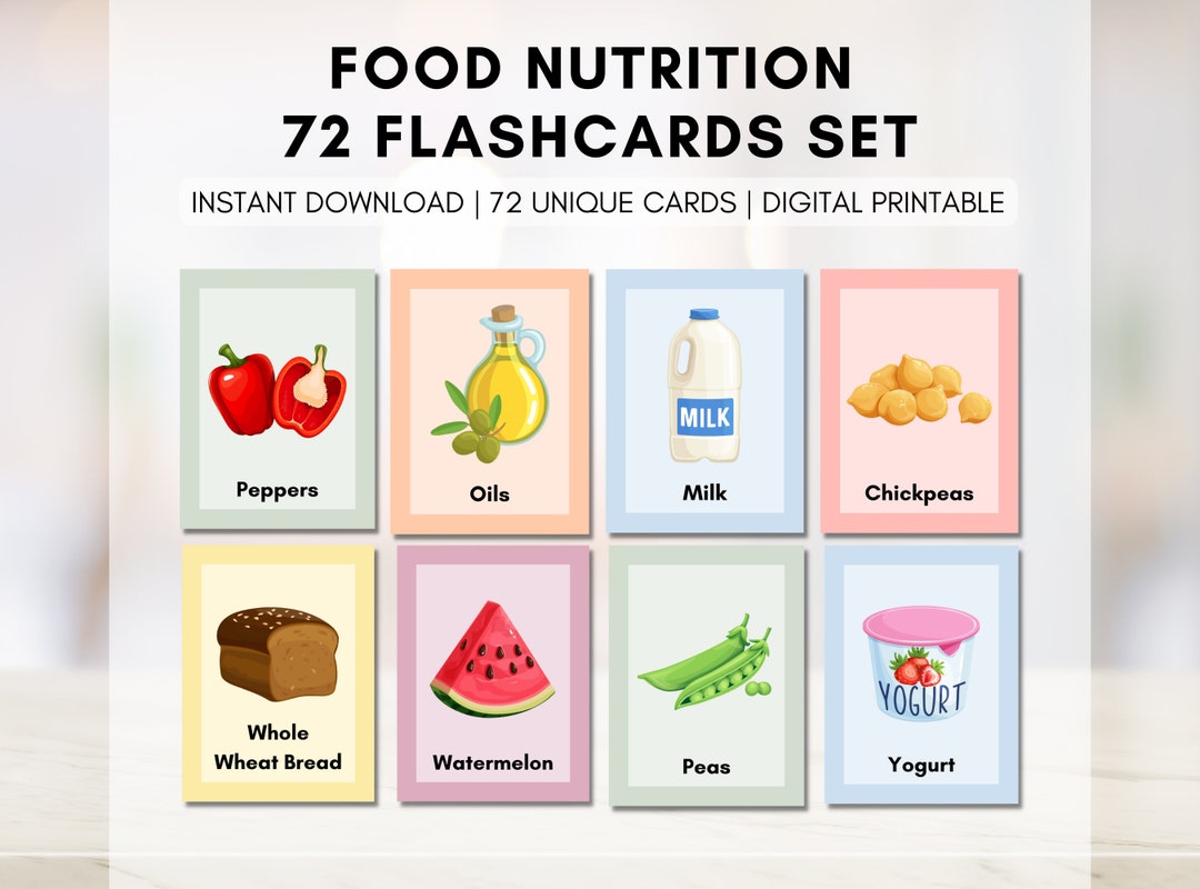 Nutrition Flash Cards, Healthy Eating, Meal Planning (digital Printable ...