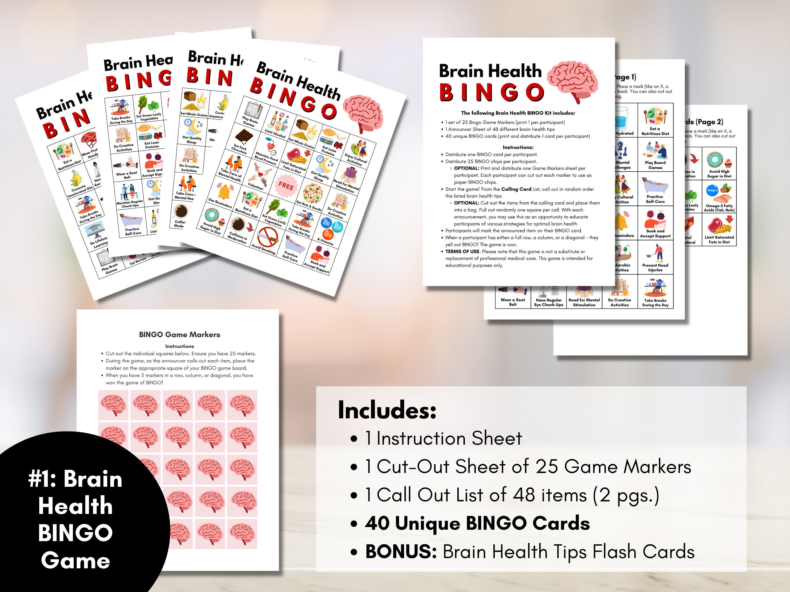 Health BINGO Game Bundle, Includes 4 Games: Brain Health, Heart Health ...