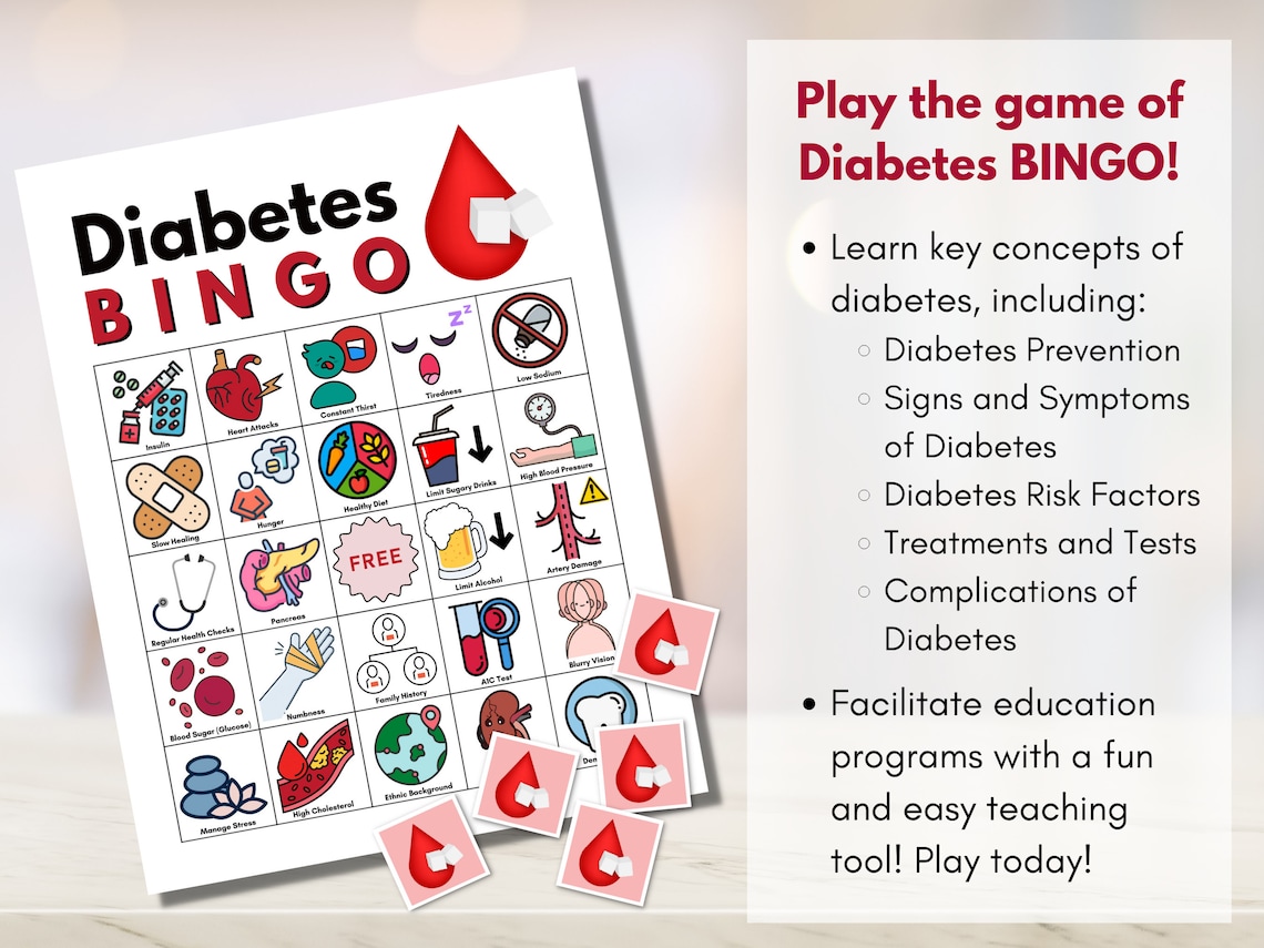 Diabetes BINGO Card Game, 40 Game Boards, Type 2 Diabetes Patient ...