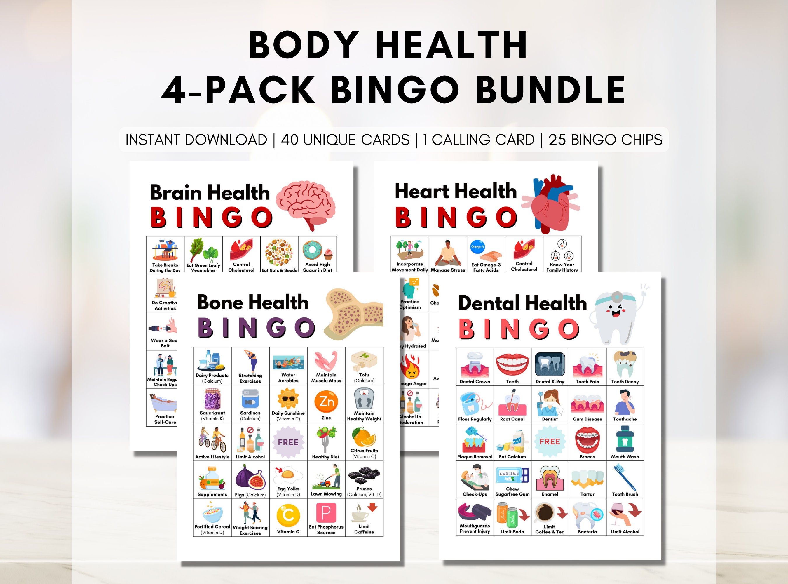 Health BINGO Game Bundle, Includes 4 Games: Brain Health, Heart Health ...