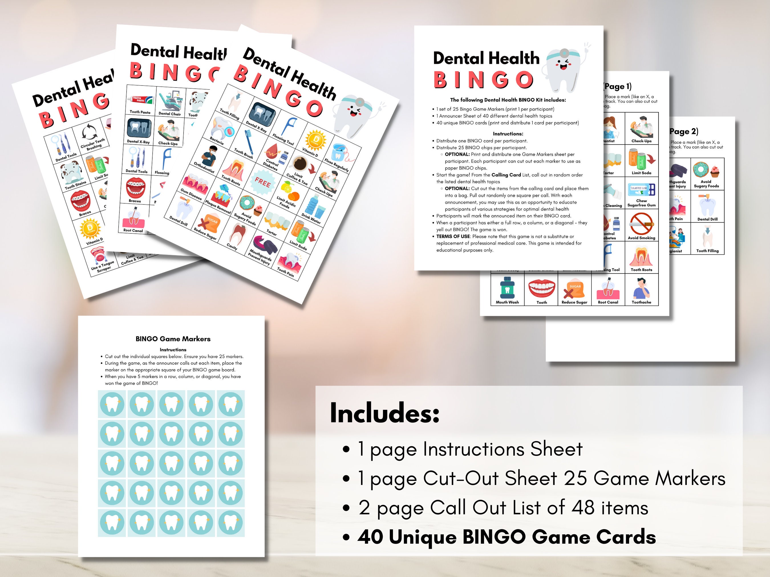 Dental BINGO Game, Oral Hygiene Bingo, Health Games, Patient Education ...