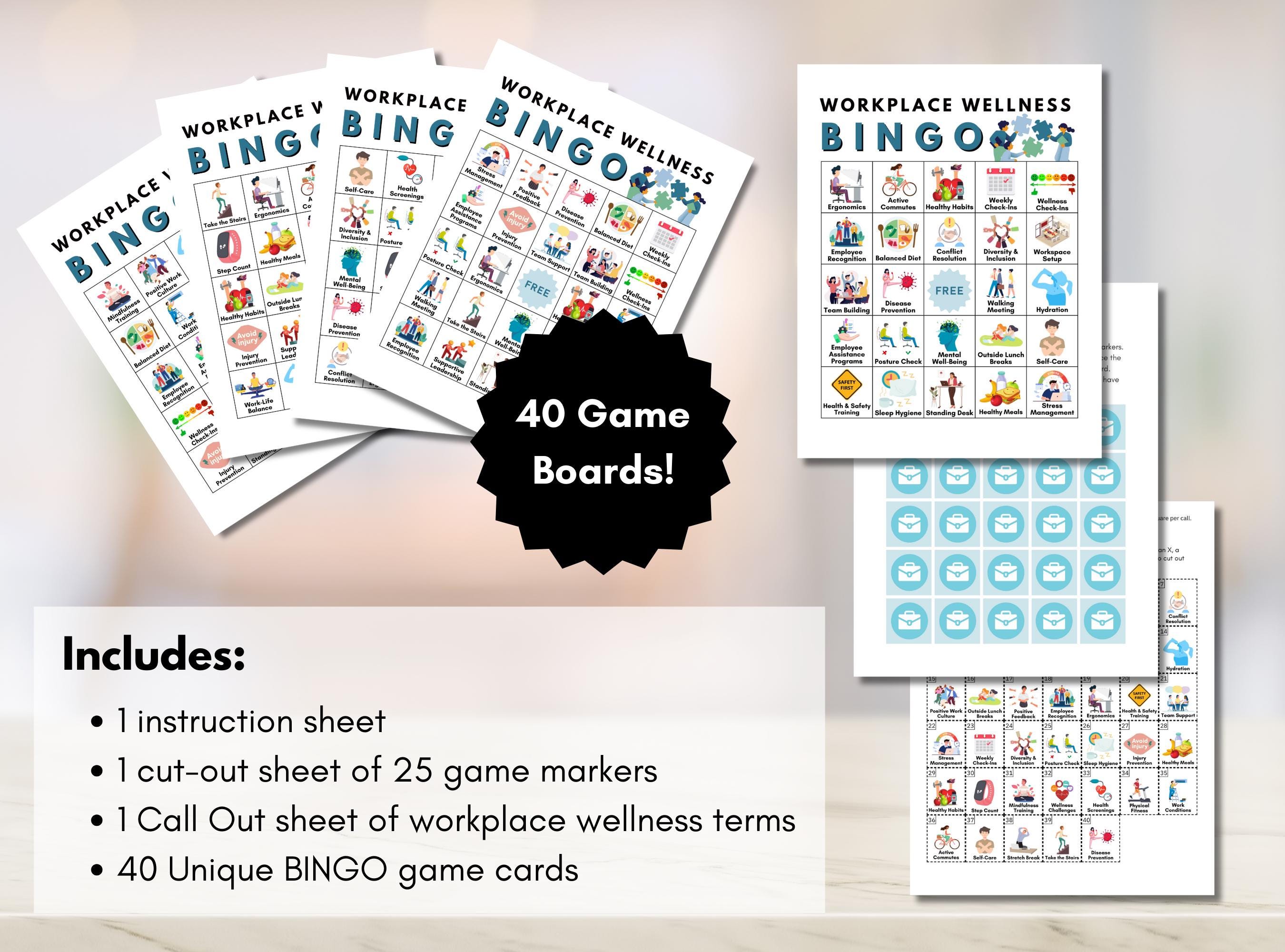 Workplace Wellness BINGO Game, Employee Engagement Activity, Staff ...
