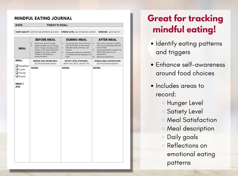 Mindful Eating Journal, Mindfulness Diet Tracker, Mindful Eating ...