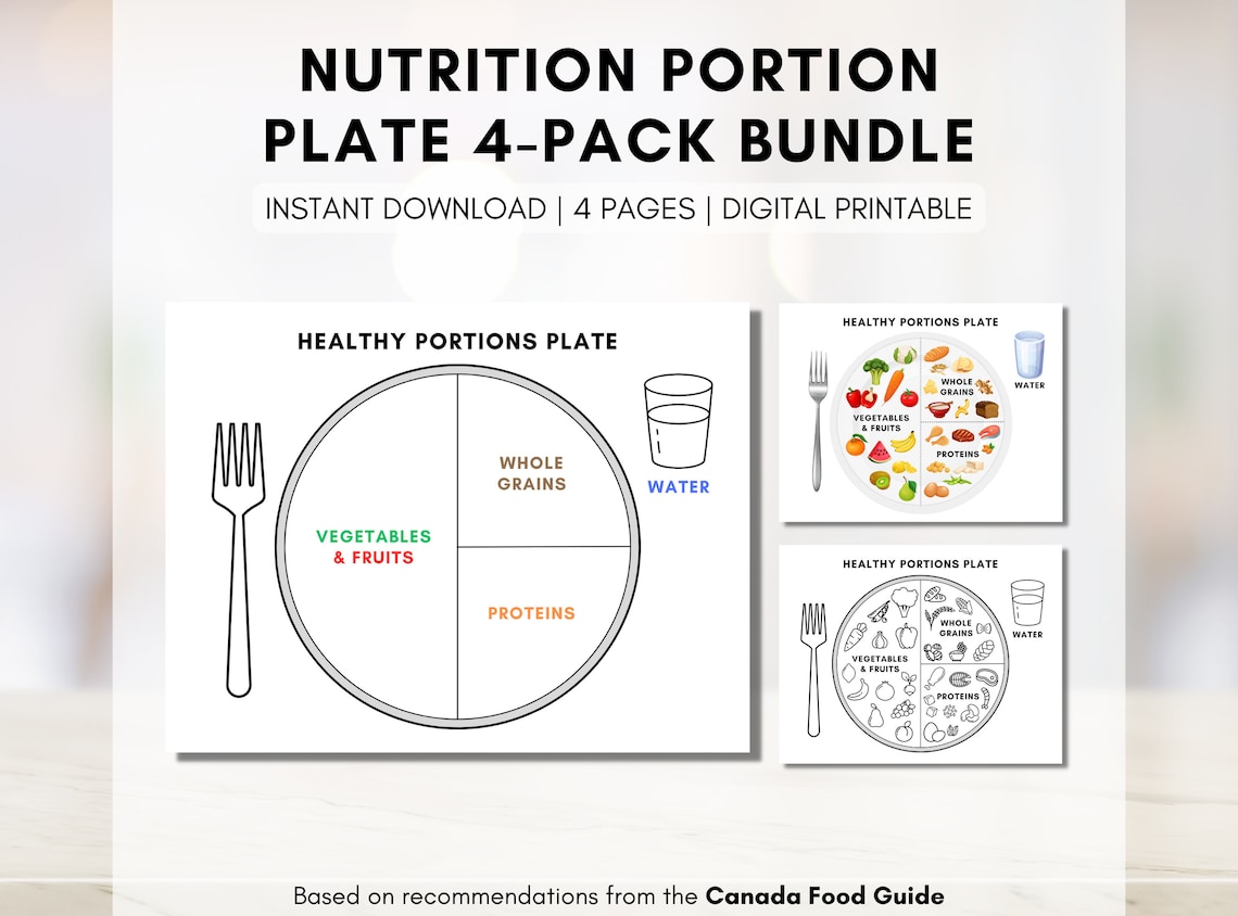 Healthy Portions Plate, Visual Nutrition Eating Guide, Food Portion ...