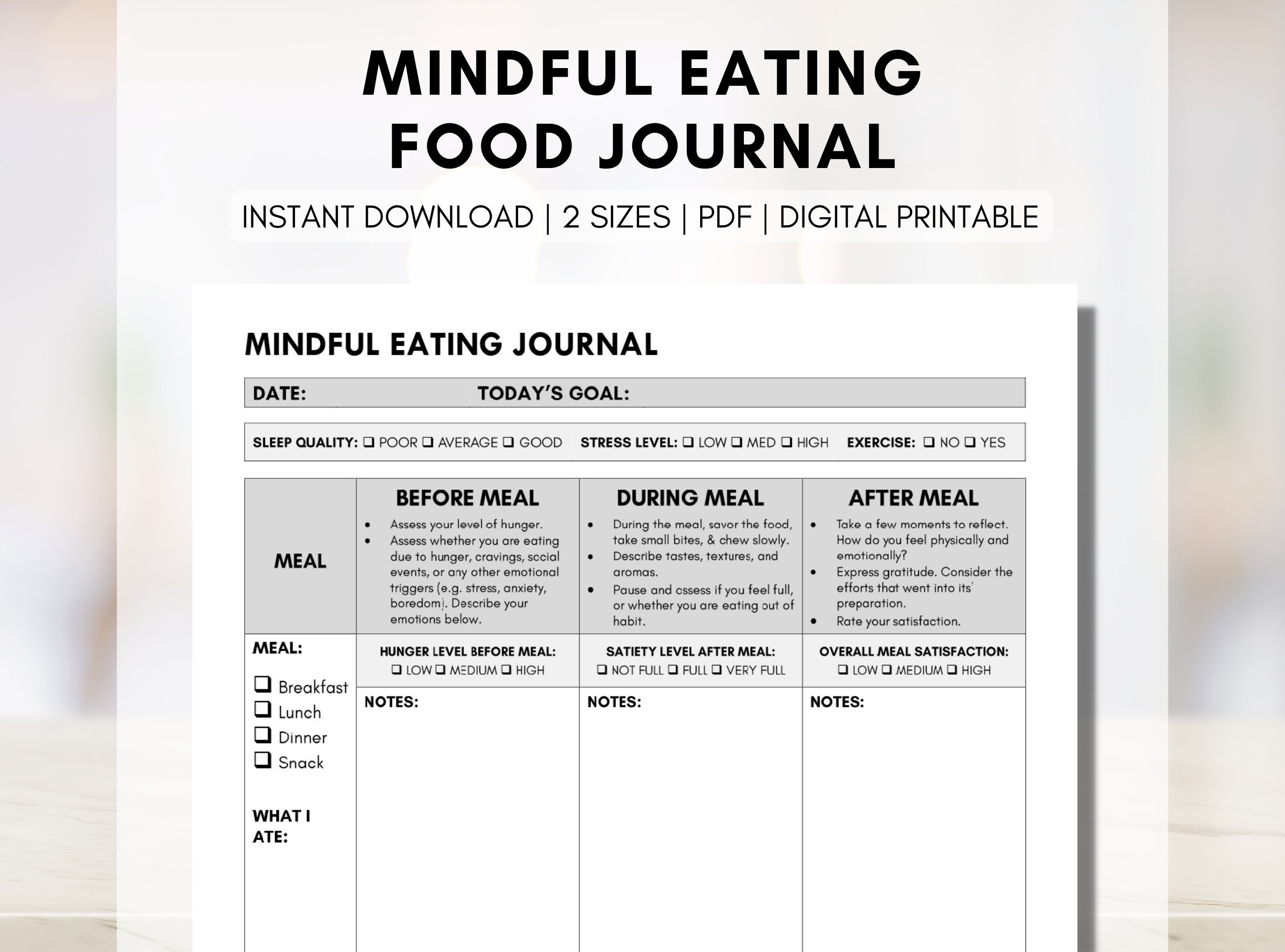 Mindful Eating Journal, Mindfulness Diet Tracker, Mindful Eating ...