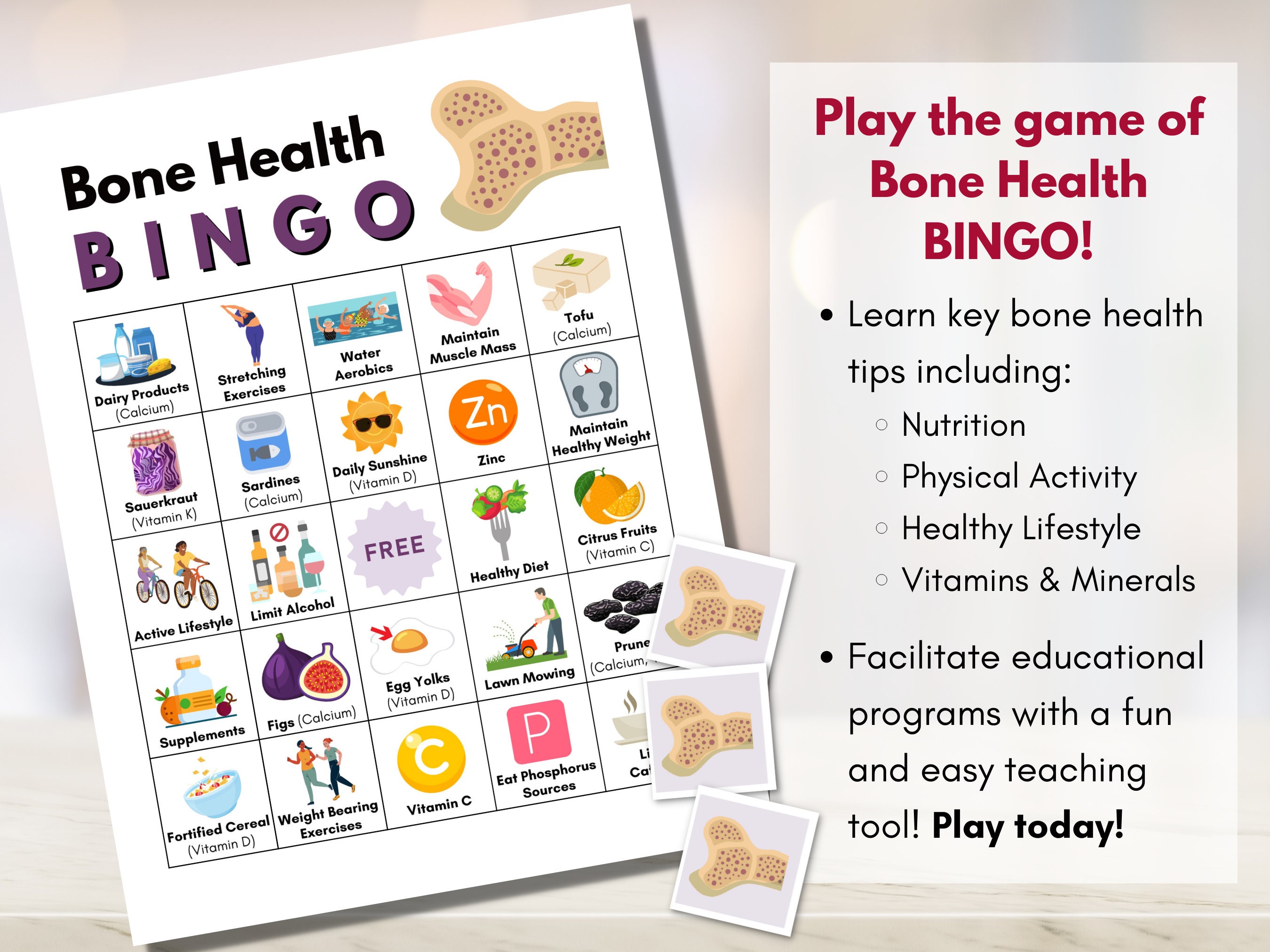Bone Health BINGO Game Kit, Patient Education, Health Workshop ...