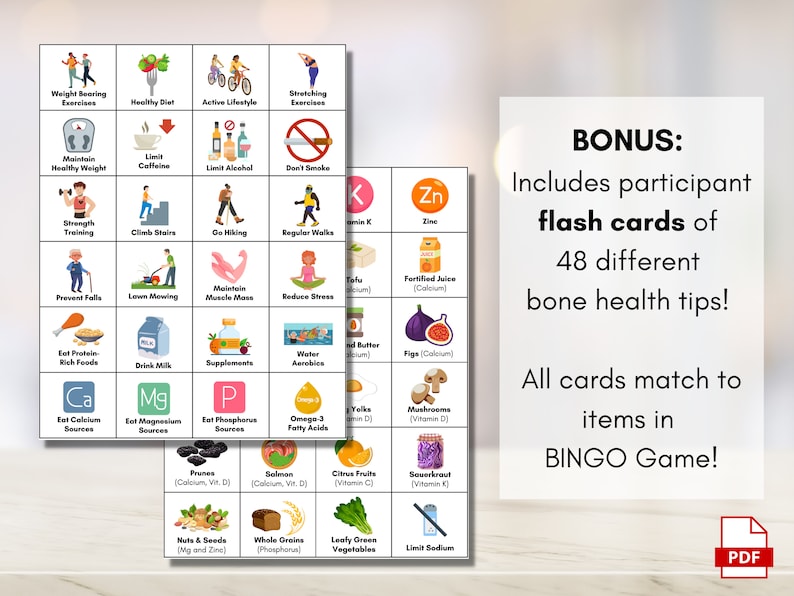 Bone Health BINGO Game Kit, Patient Education, Health Workshop ...