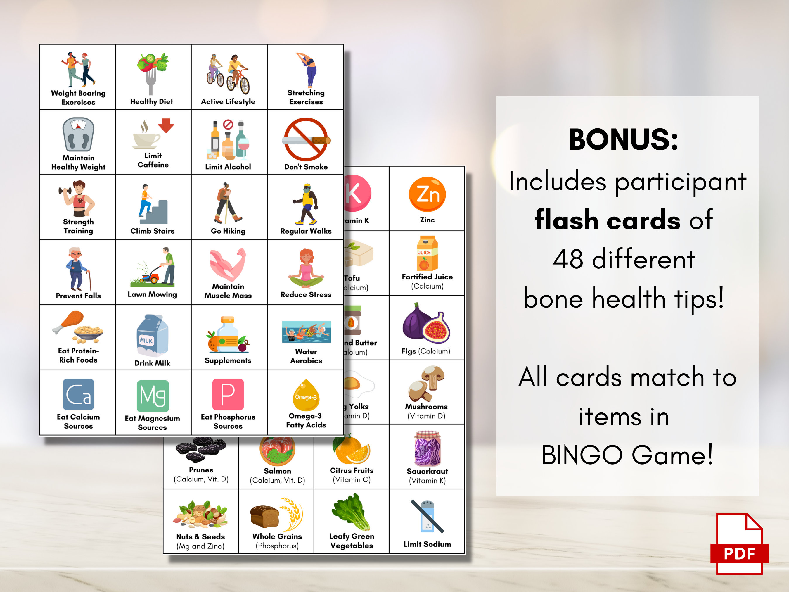 Bone Health BINGO Game Kit, Patient Education, Health Workshop ...