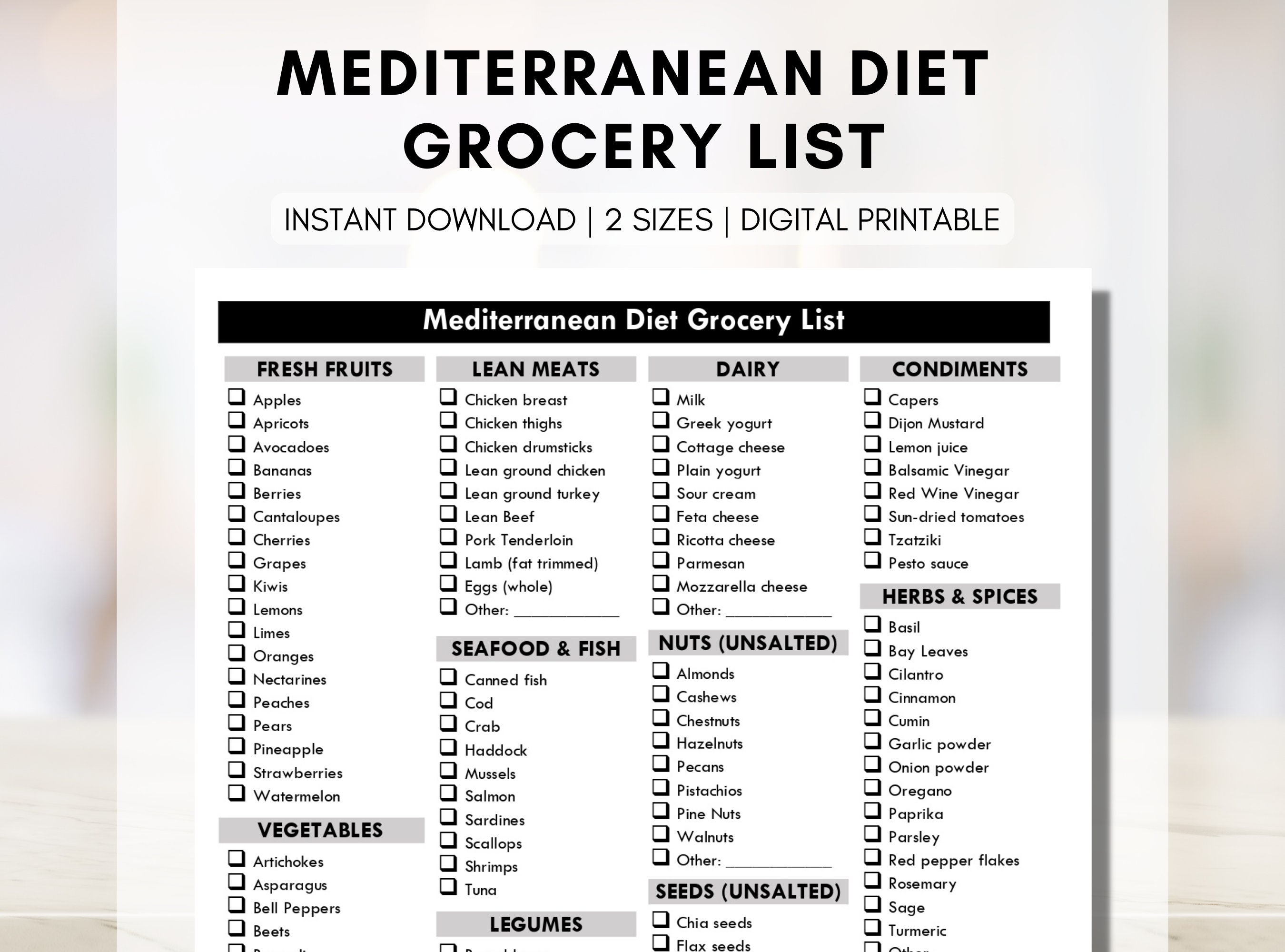 Mediterranean Diet Grocery List, Heart Healthy Shopping List, Food List ...