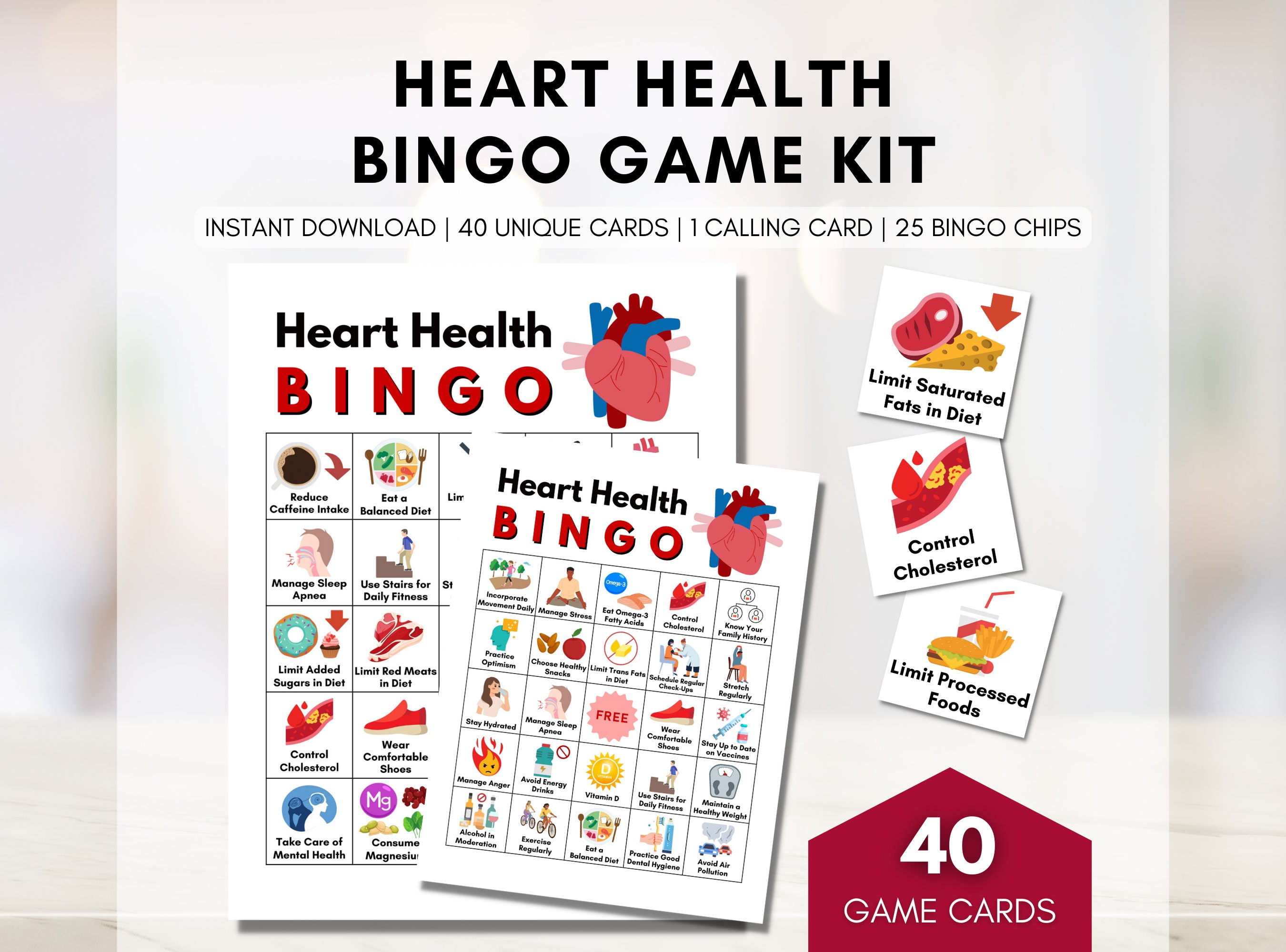 Heart Health BINGO Game, Cardiac Bingo, Health Games, Heart Disease ...