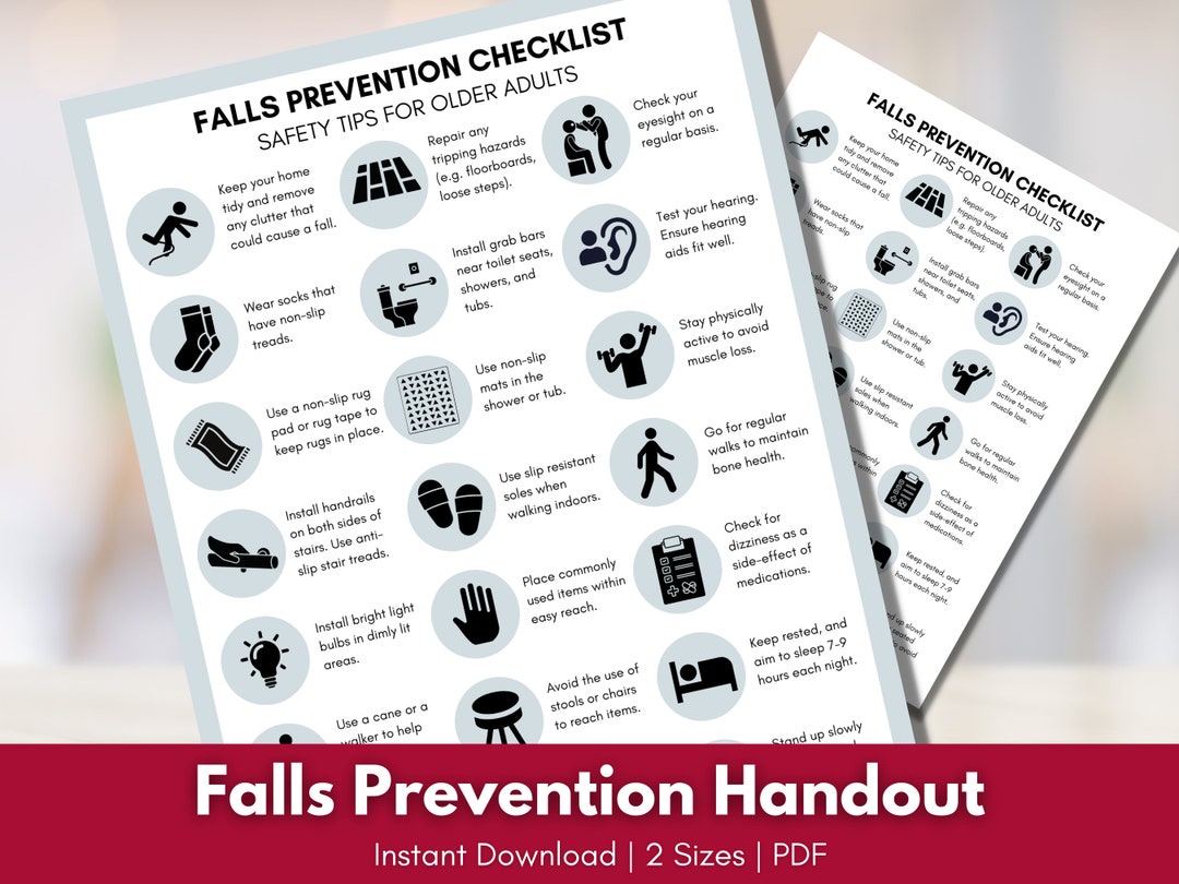 Falls Prevention Checklist Falls Injury Tip Sheet Seniors - Etsy