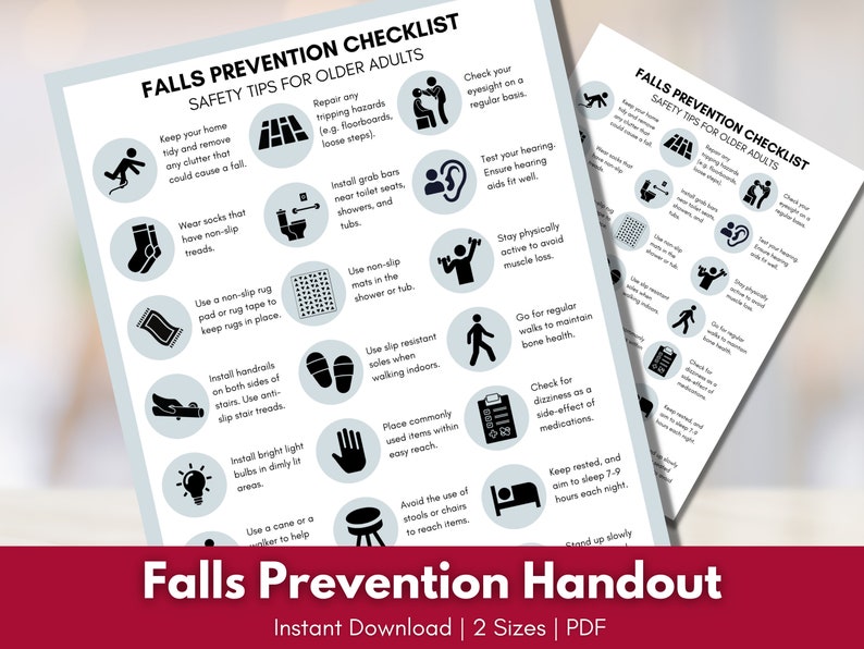 Falls Prevention Checklist Falls Injury Tip Sheet Seniors - Etsy