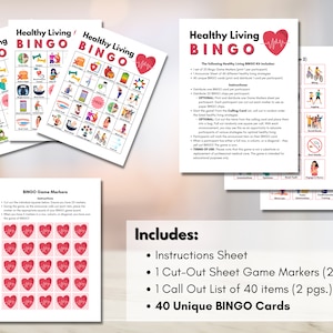 Healthy Living BINGO Game, Health Habits Printable Game, 40 Game Cards, Wellness Learning ...