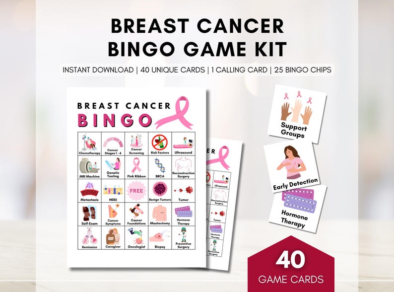 Breast Cancer BINGO Game, Health Bingo, Fundraiser Games, Patient ...