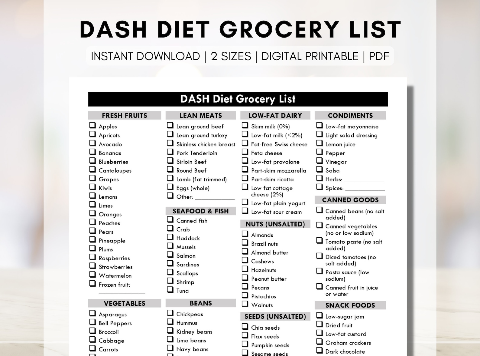 DASH Diet Grocery List, Low Sodium Shopping List, High Blood Pressure ...