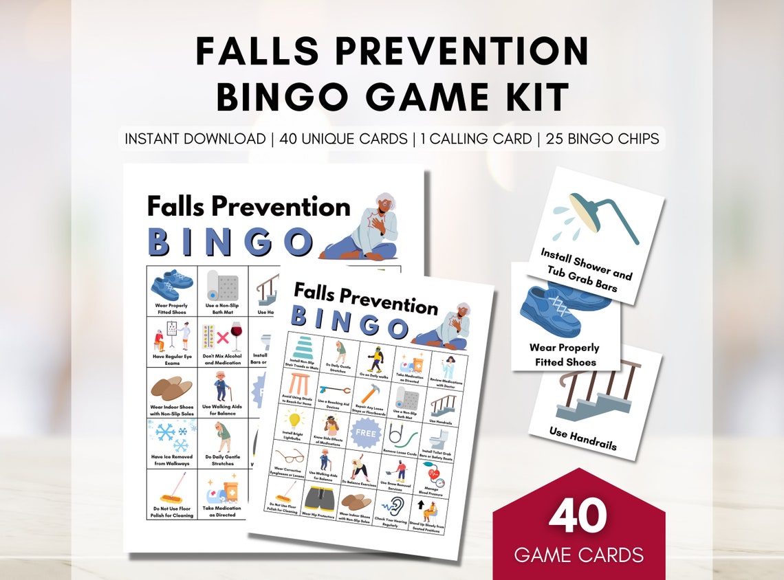 Falls Prevention BINGO Game, Falls Injury Prevention Strategy, Seniors Wellness Game ...