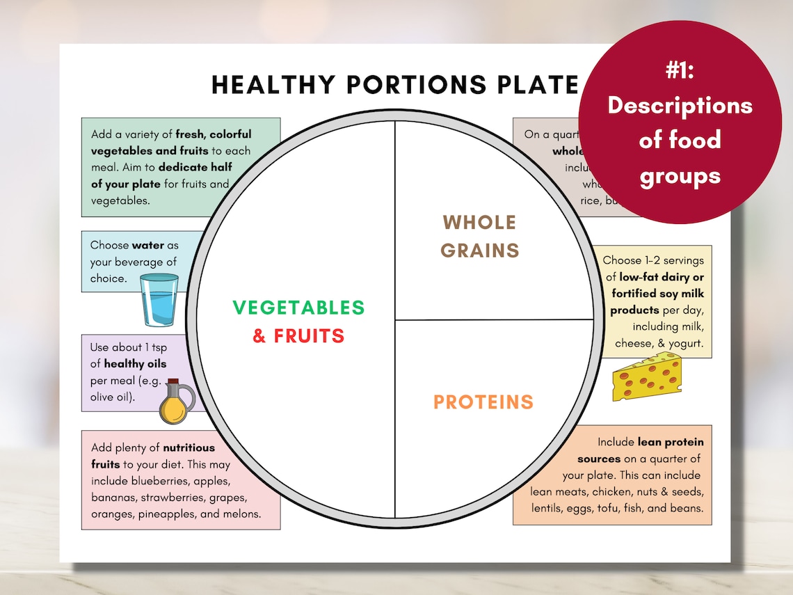 Healthy Portions Plate, Visual Nutrition Eating Guide, Food Portion ...