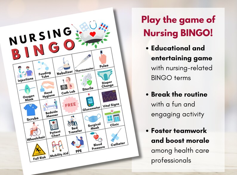 Nurse BINGO Game, 40 Unique BINGO Game Boards, Nurse Education, Medical ...