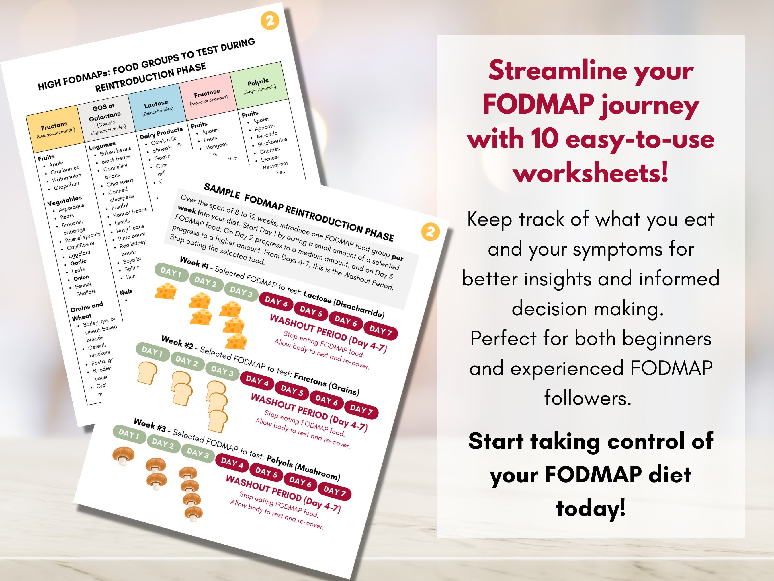 FODMAP Diet Bundle, FODMAP Elimination Reintroduction Planner, 10 Worksheet Pack, FODMAP Guide ...