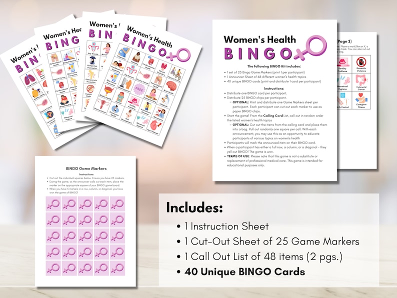 Women's Health BINGO Game, Nursing Bingo, Patient Education, Workshop ...