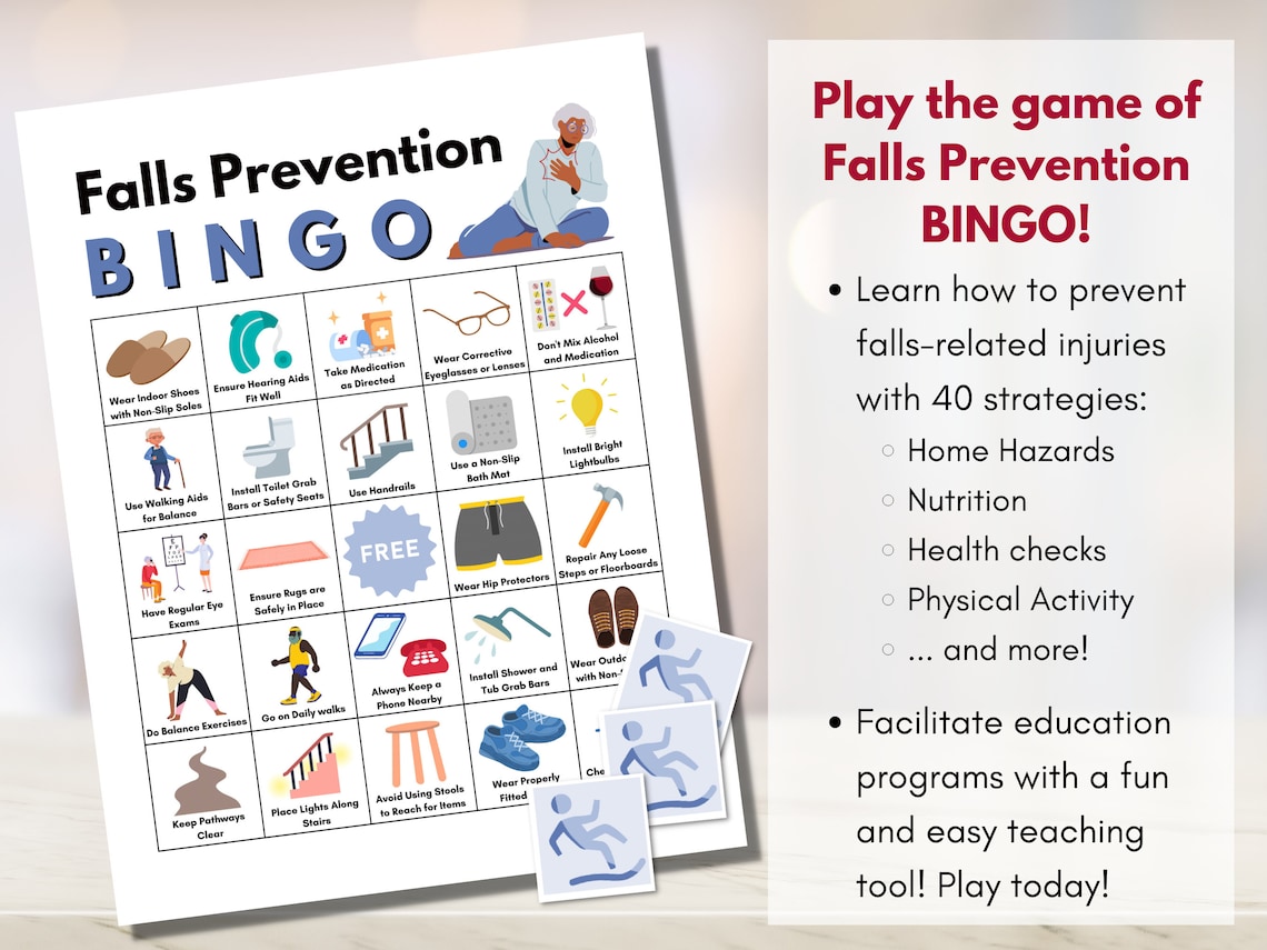 Falls Prevention BINGO Game Falls Injury Prevention Strategy - Etsy Canada