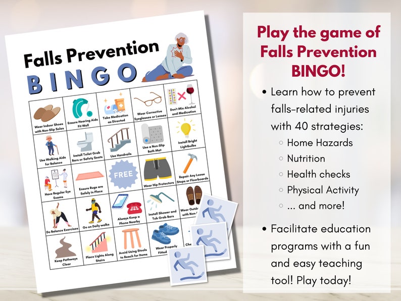 Falls Prevention BINGO Game, Falls Injury Prevention Strategy, Seniors ...